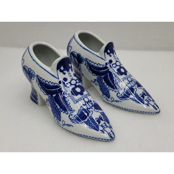 Accents | Vintage Pair Of Chinese Porcelain Shoes Royal Blue White ...